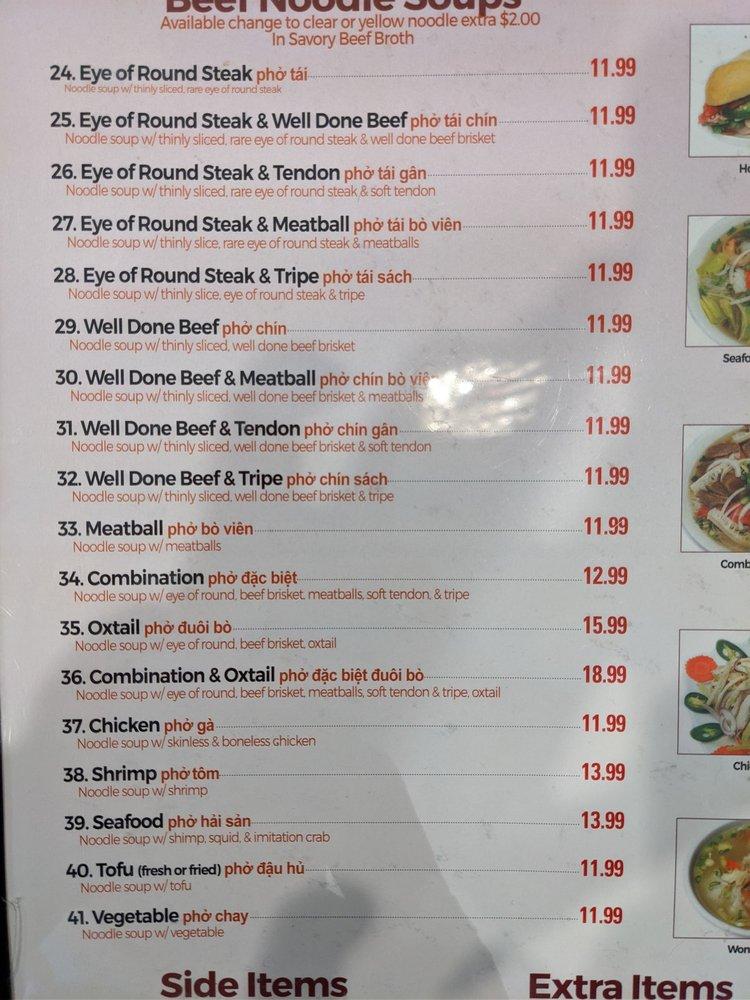 Menu at Pho Dimond Restaurant, Anchorage