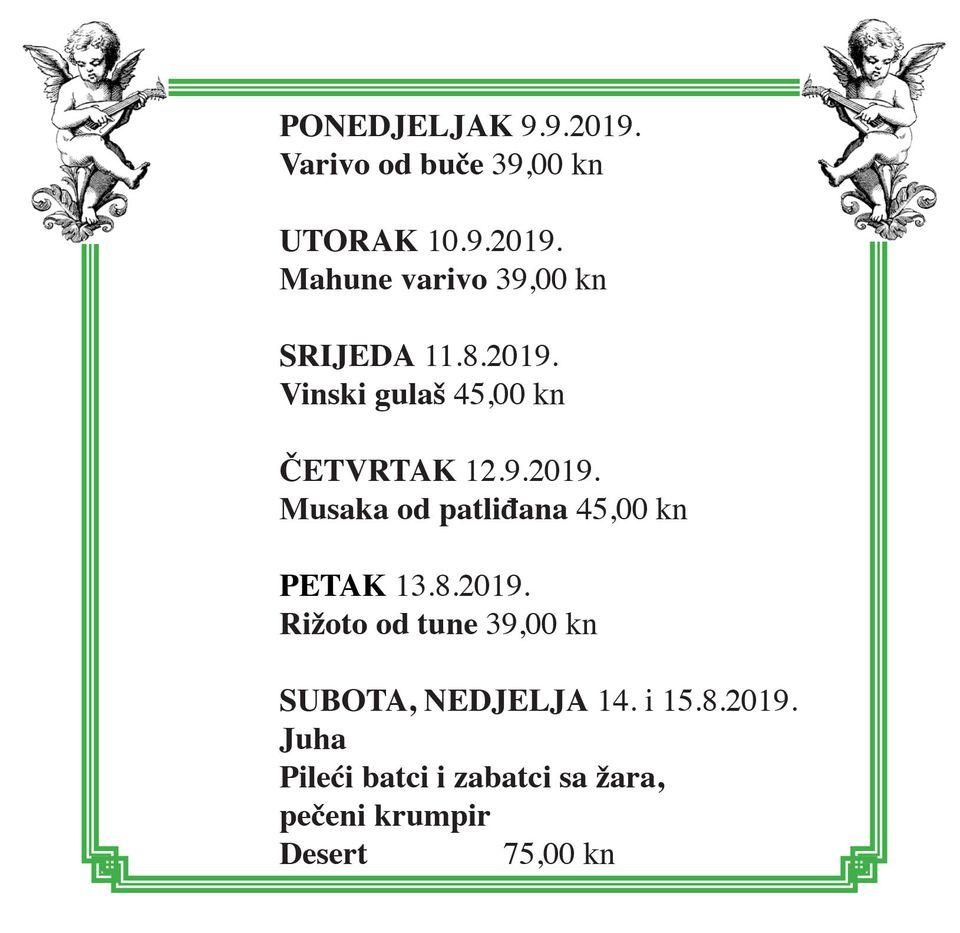 Menu at Pizzeria Lira Grill, Zagreb
