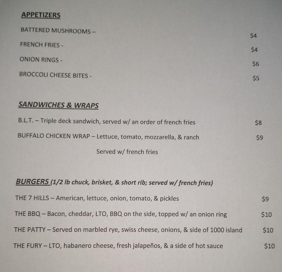Menu at Seven Hills Tavern pub & bar, Seven Hills, Broadview Rd
