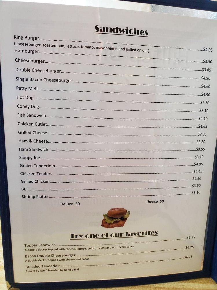 Menu at Hilltop Drive-In restaurant, Cambridge City