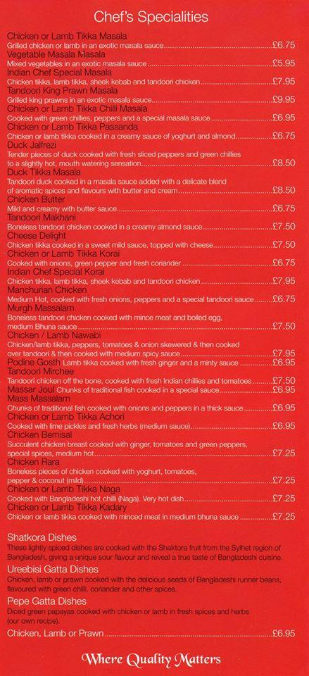 Menu at Indian Chef restaurant, Woodford Halse