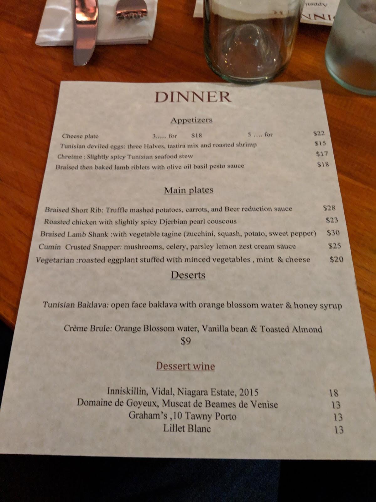Menu at La Marsa pub & bar, San Francisco