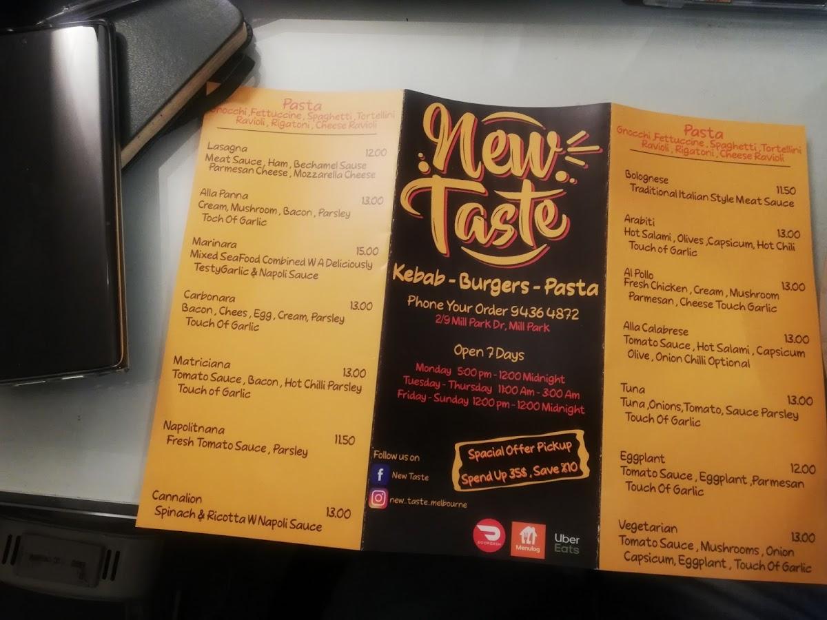 Menu at New Taste restaurant, Mill Park