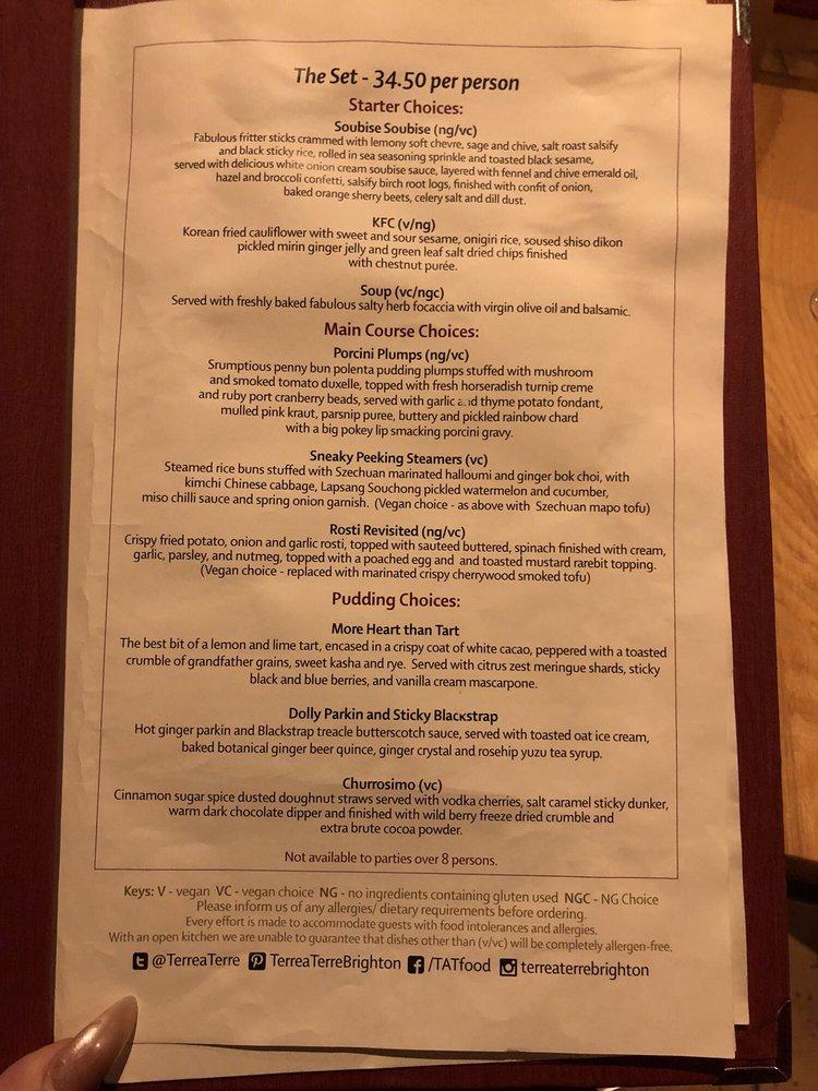 Menu at Terre à Terre pub & bar, Brighton, 71 East St
