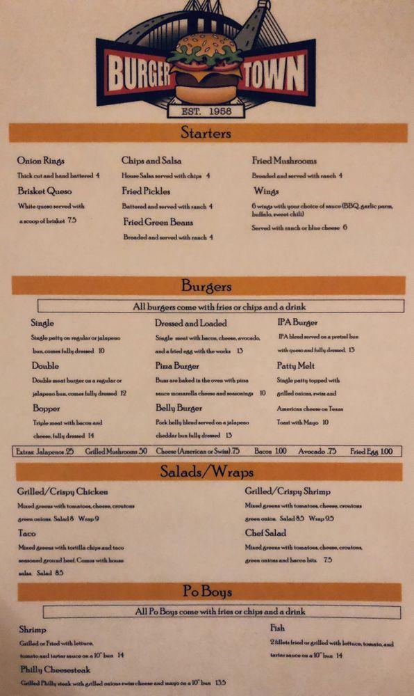 Menu at Burger Town restaurant, Orange, W Roundbunch Rd