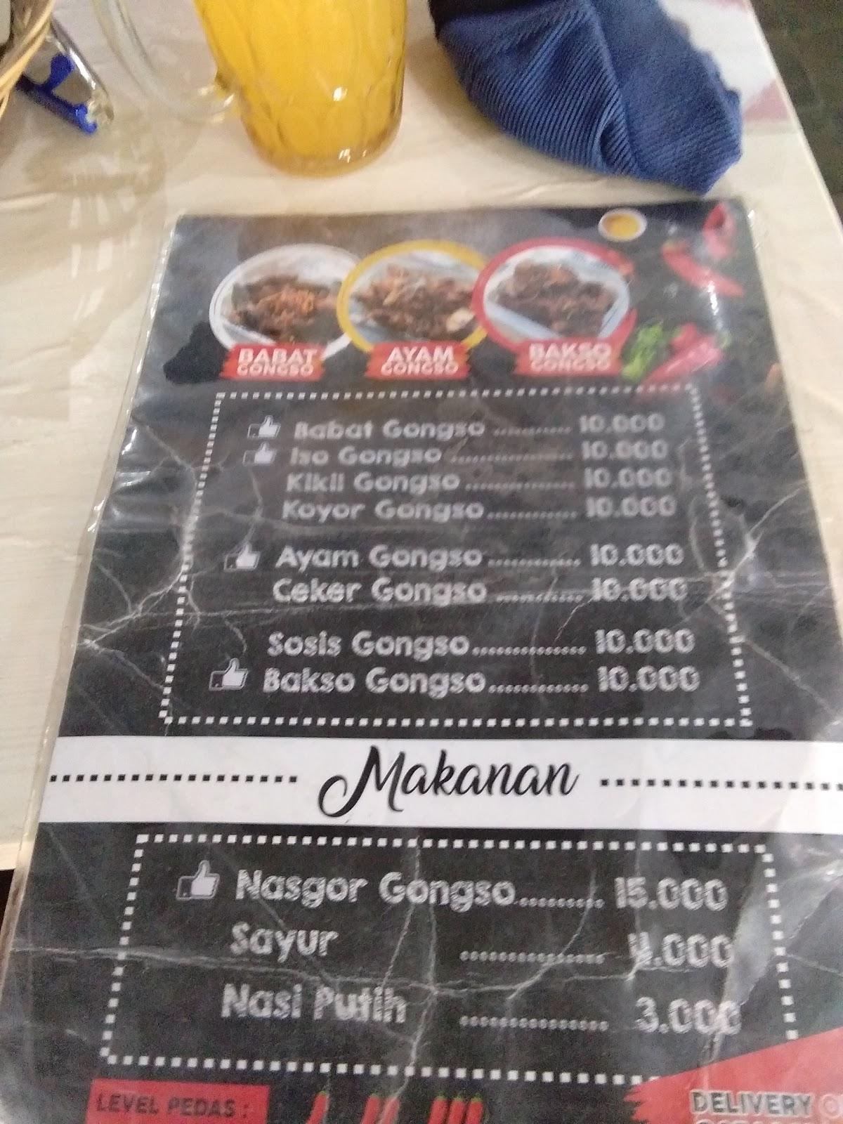 Menu at Gongso Songo Solo restaurant, Grogol