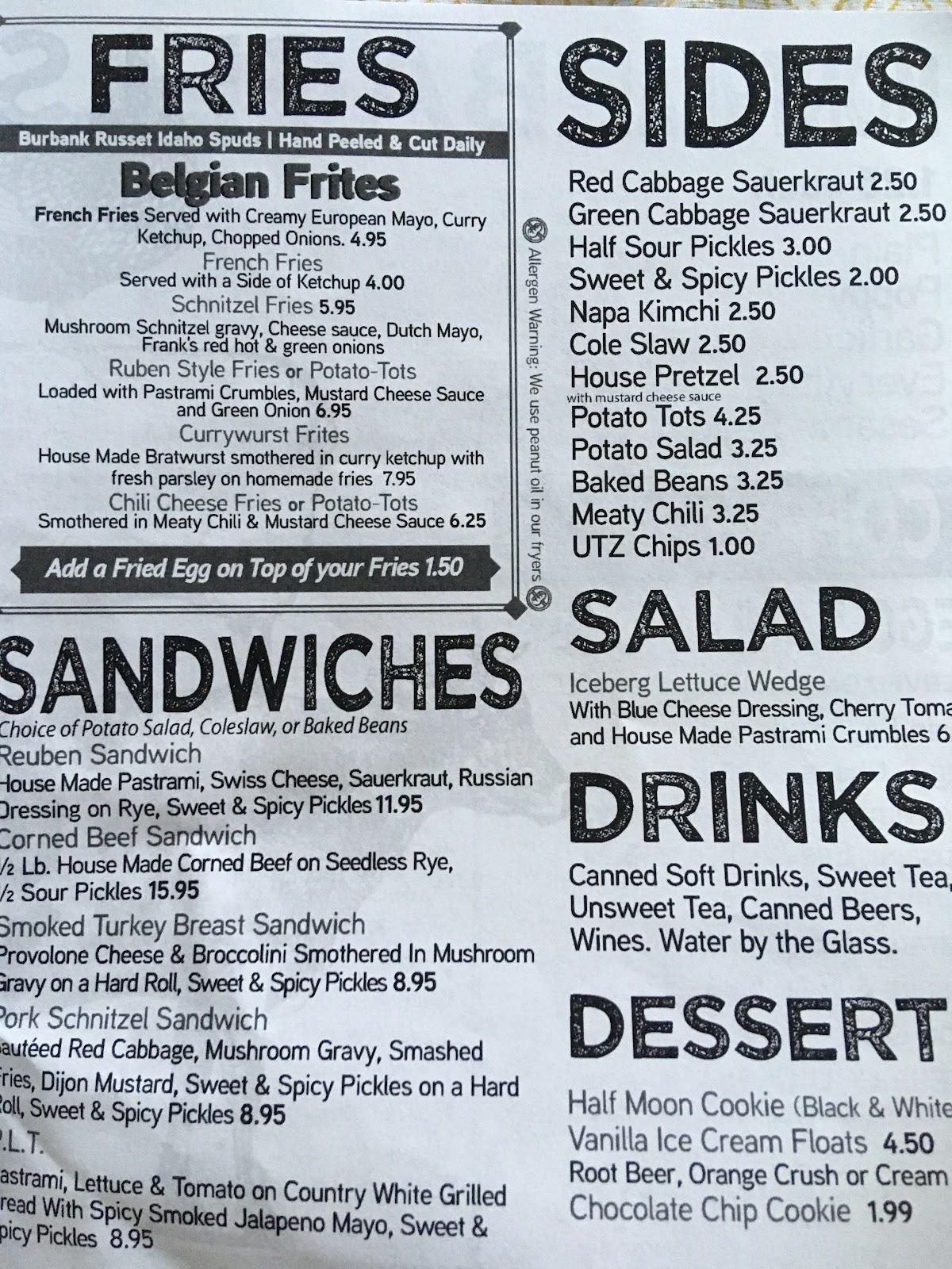 Menu at Good Wurst Company restaurant, Charlotte