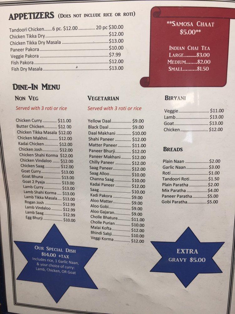 Menu at Indian and American Restaurant, Indianapolis