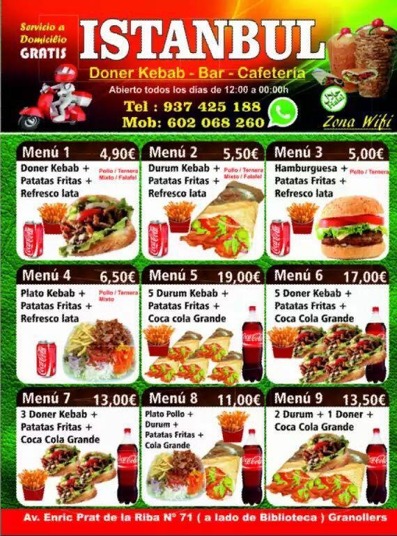 Menu at Istanbul Doner restaurant, Granollers