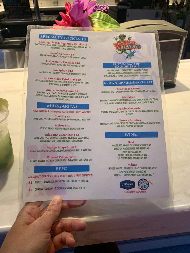 Menu at Leaping Lizards Tiki Bar, Carolina Beach