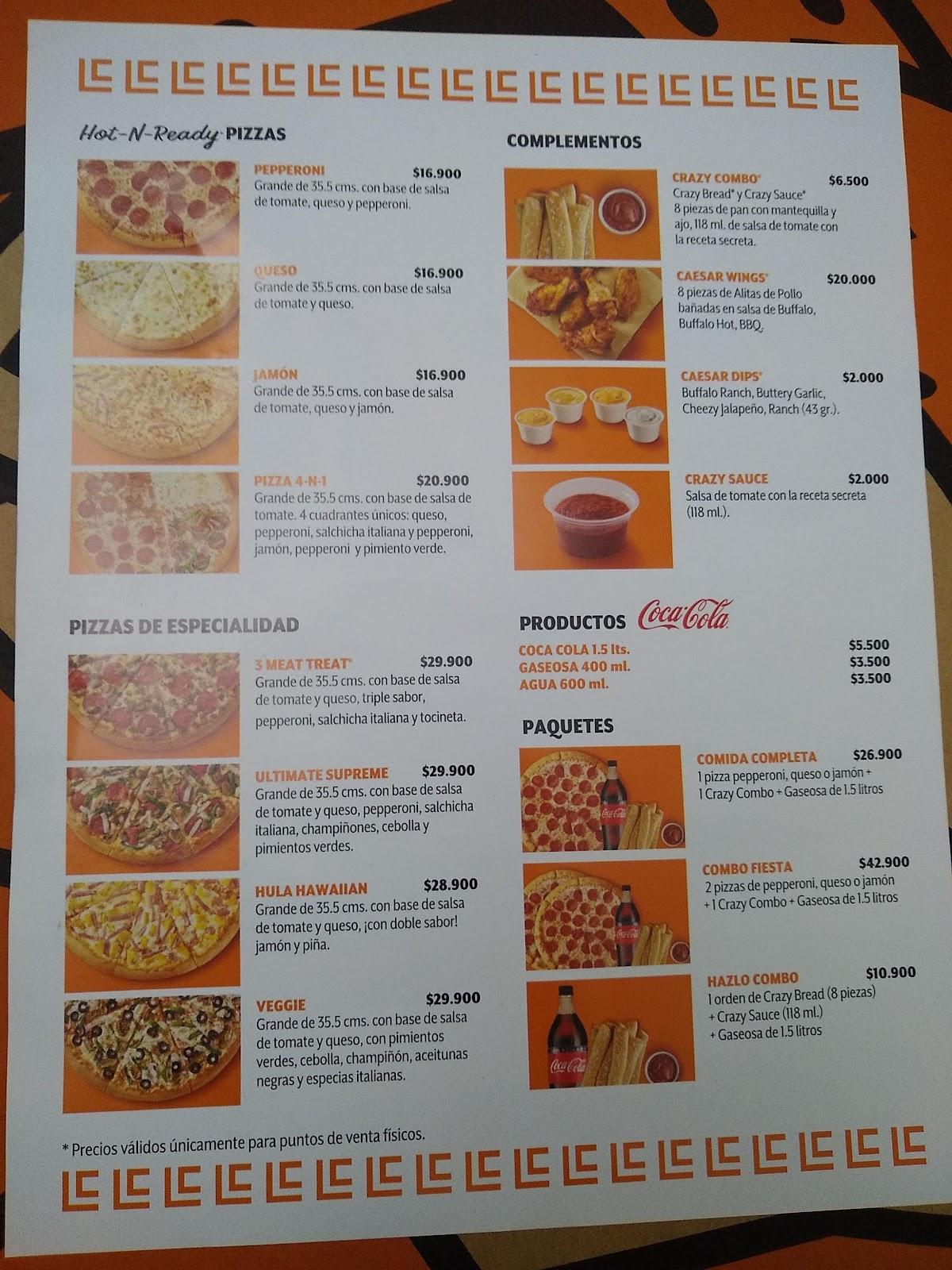 Menu at Little Caesars perdomo restaurant, Bogotá