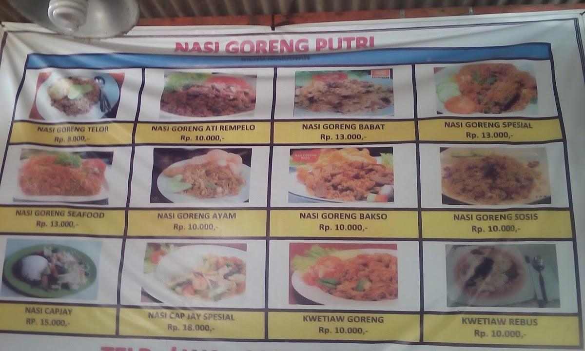 Menu at Nasi Goreng Putri restaurant, Semarang, Jl. Malangsari No.Kel