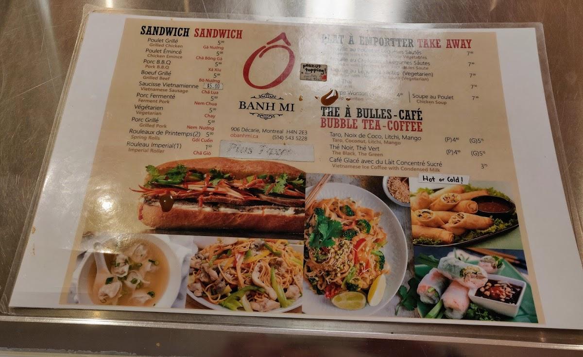 Menu at Ô Bánh Mì restaurant, Montreal