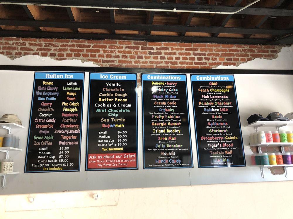 Menu at Sunset Slush of St. Simons Island desserts, Saint Simons Island