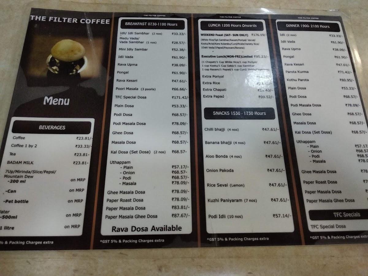 Menu at The Filter Coffee, Bengaluru, 7th Main Rd