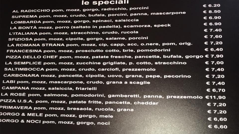 Menu at La Bontà Brescia pizzeria, Brescia
