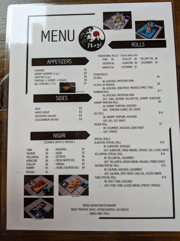 Menu at Nogi Sushi Restaurant, Atascadero