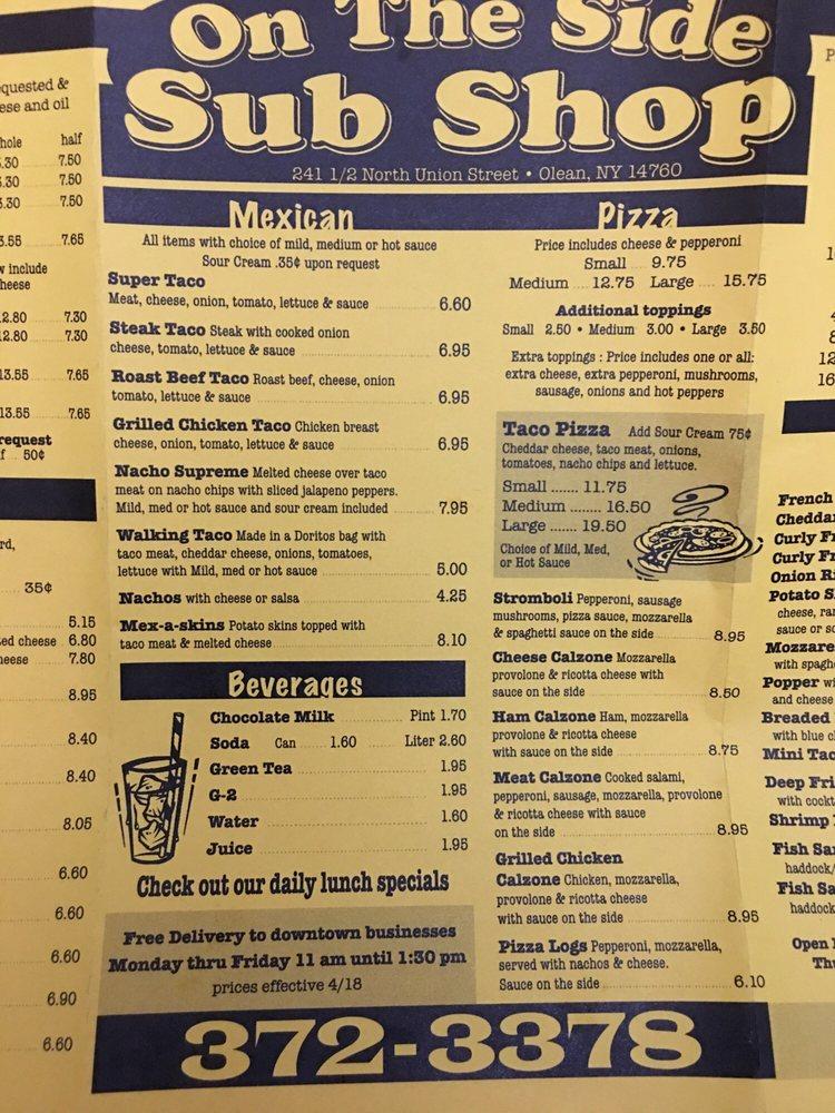 Menu at On the Side Sub Shop pizzeria, Olean