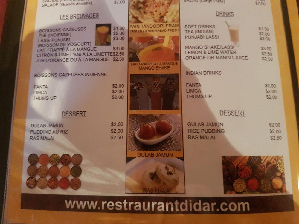 Menu at Restaurant Didar, Montréal