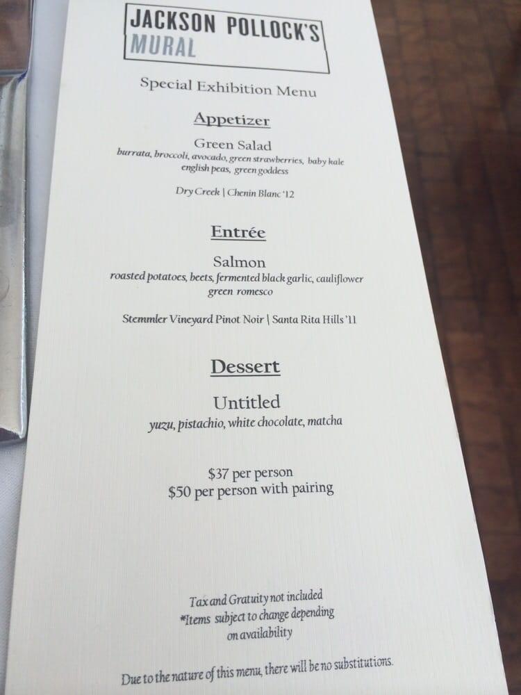 Menu at Restaurant at The Getty Center, Los Angeles
