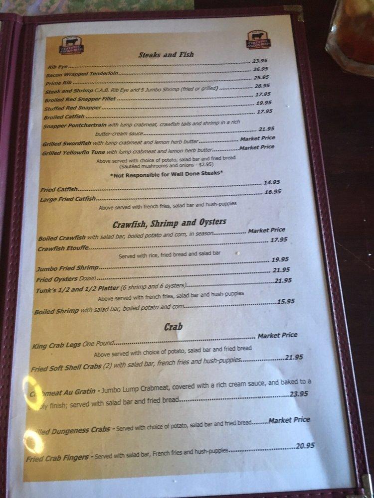 Menu at Tunk's Cypress Inn restaurant, Alexandria, LA-28