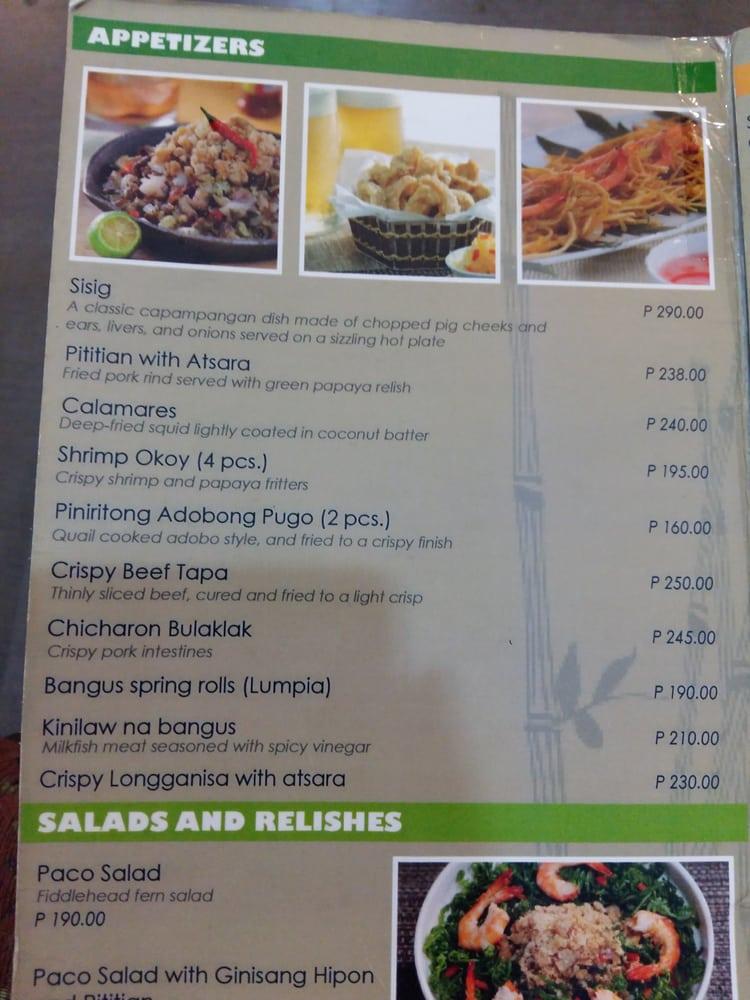 Menu at Binulo Restaurant, Angeles, Bldg. 6410-6413
