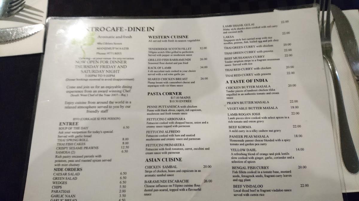 Menu at Cilantro's Bar and Restaurant, Manjimup
