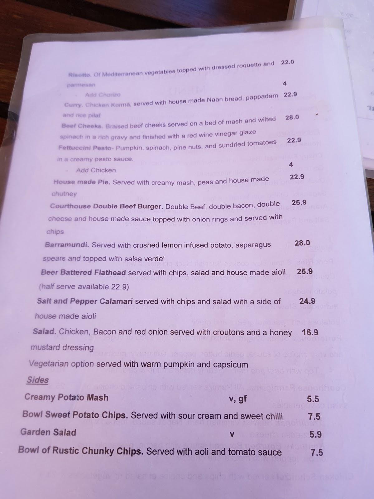 Menu at Courthouse Hotel pub & bar, Smythesdale