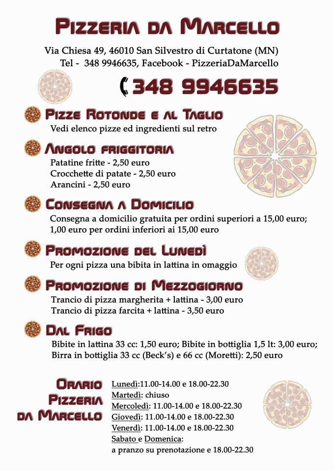 Menu at Pizzeria Da Marcello, Eremo