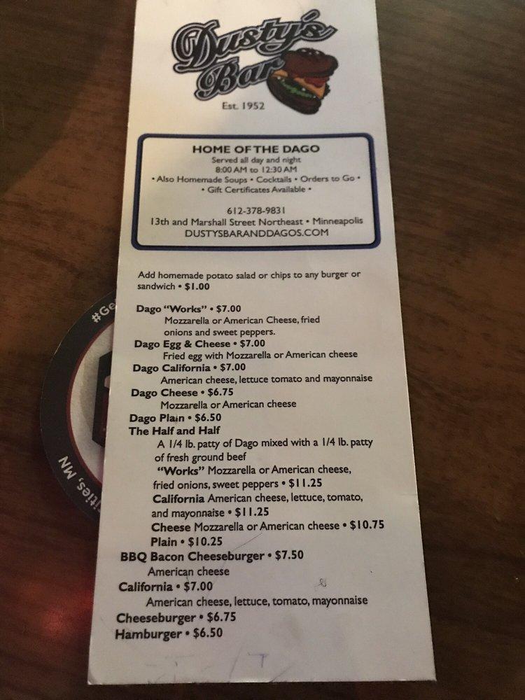 Menu at Dusty's Bar, Minneapolis