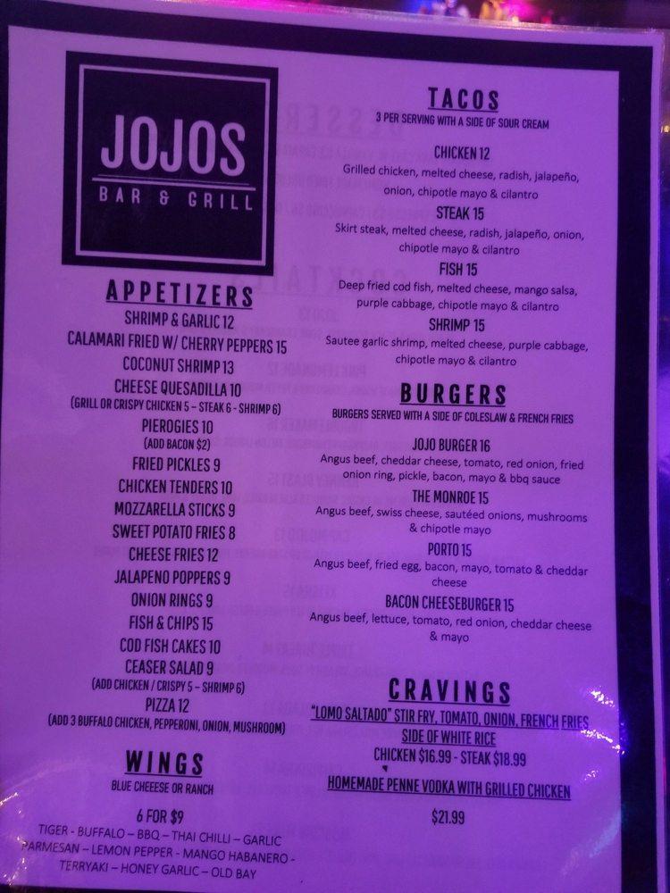 Menu at JOJOS BAR & GRILL, Garfield