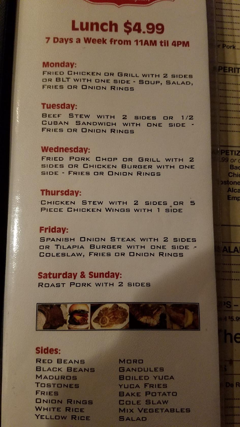 Menu at Latin Quarters restaurant, Sarasota
