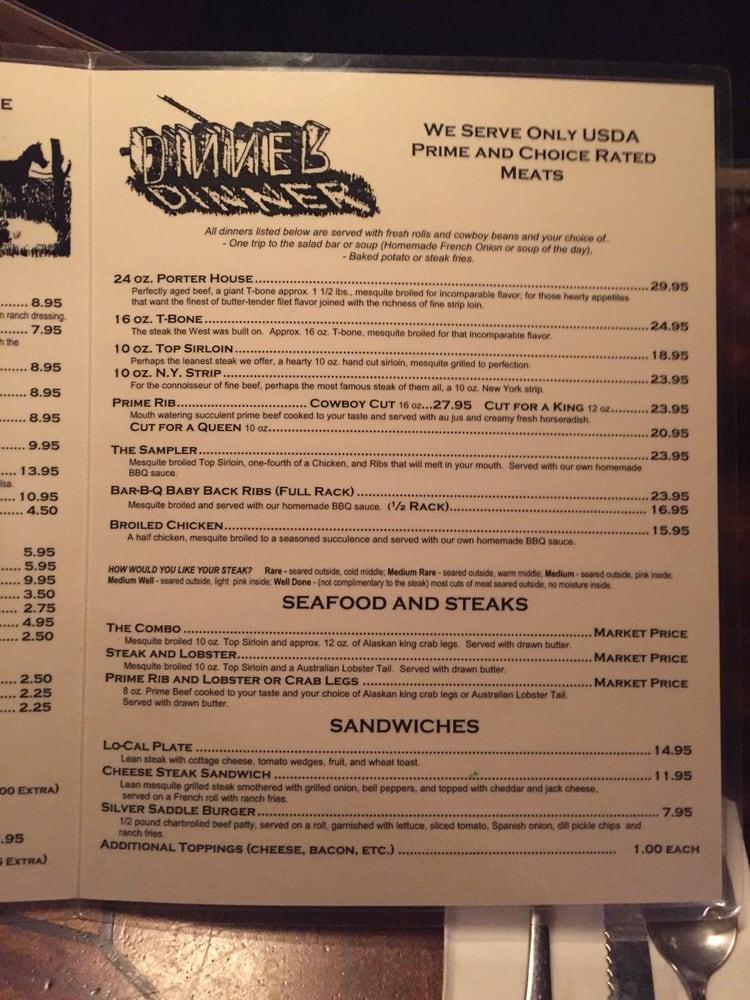 Menu at Silver Saddle Steakhouse, Tucson