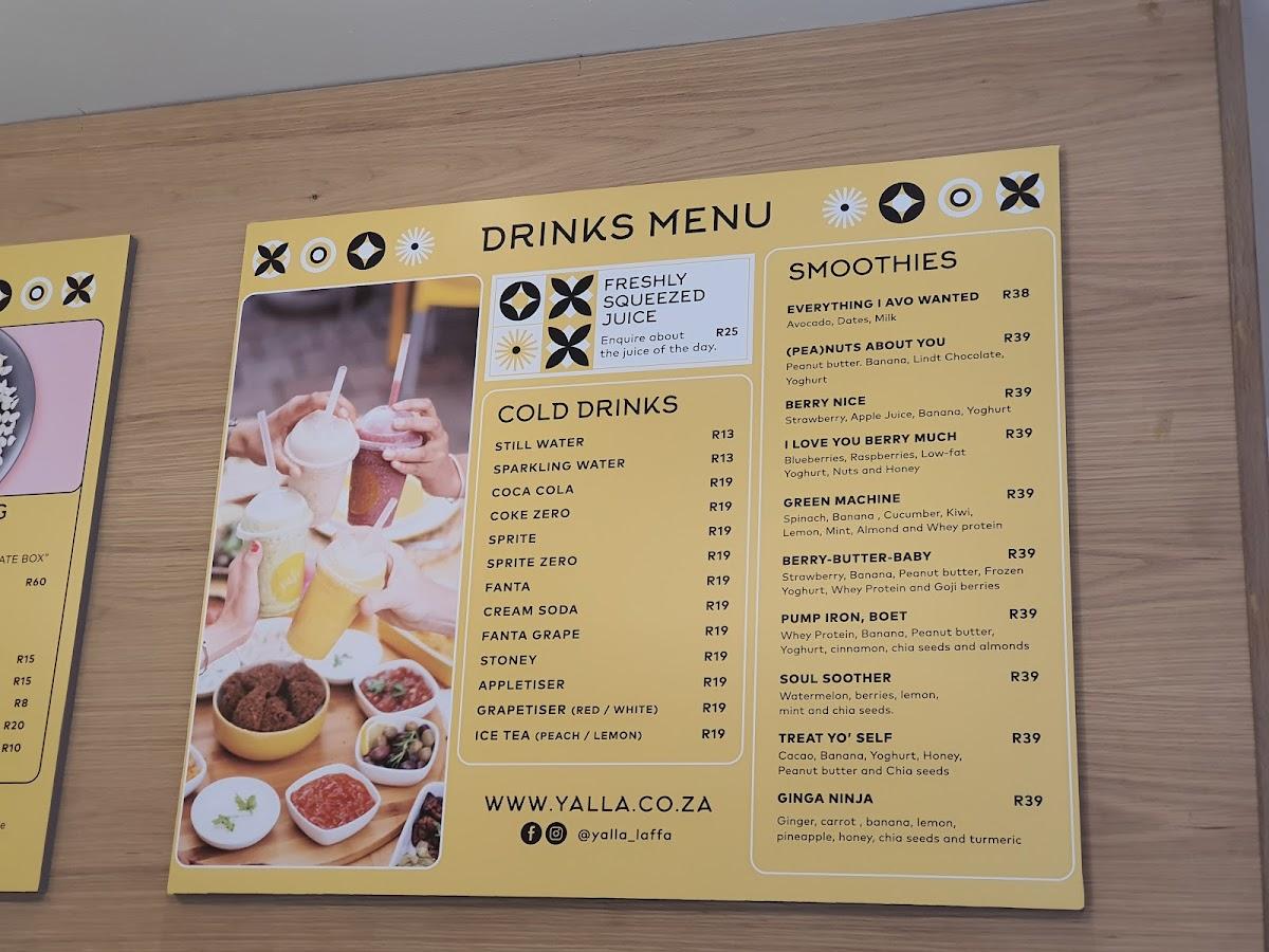 Menu at Yalla! restaurant, Johannesburg