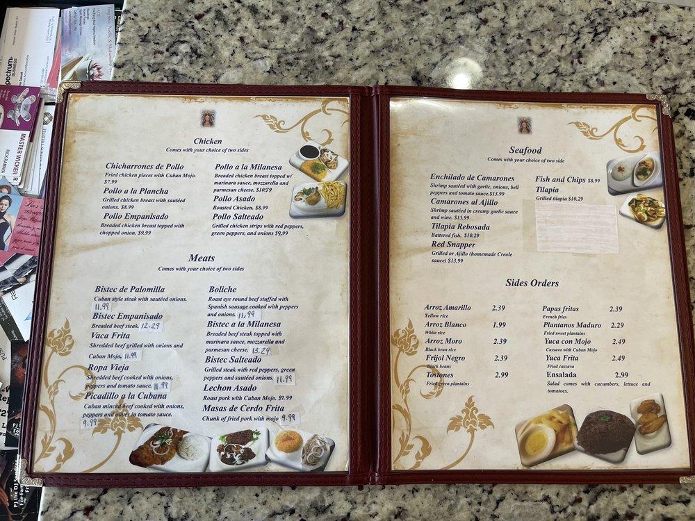 Menu at Carolina's Cuban Cafe, Hudson, US-19
