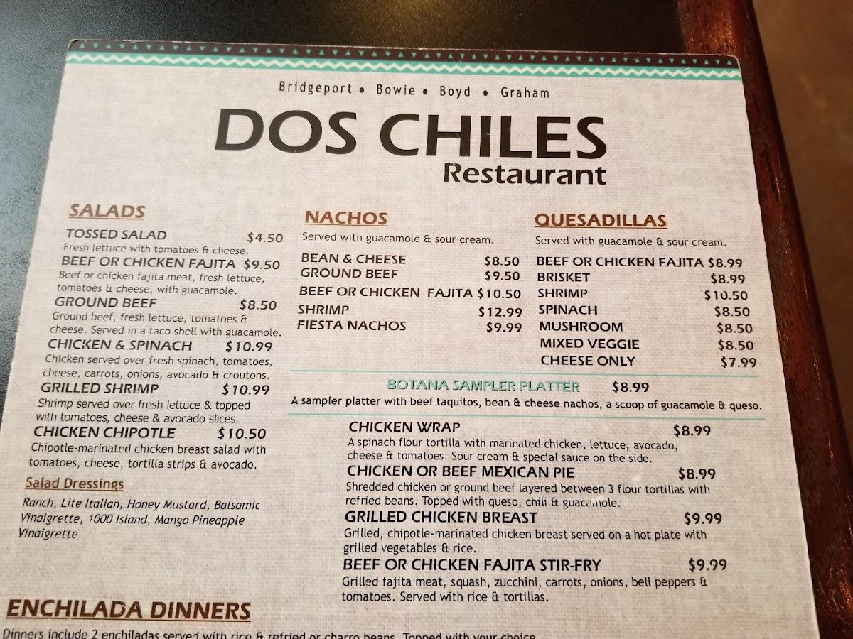 Menu at Dos Chiles Grandes restaurant, Bridgeport