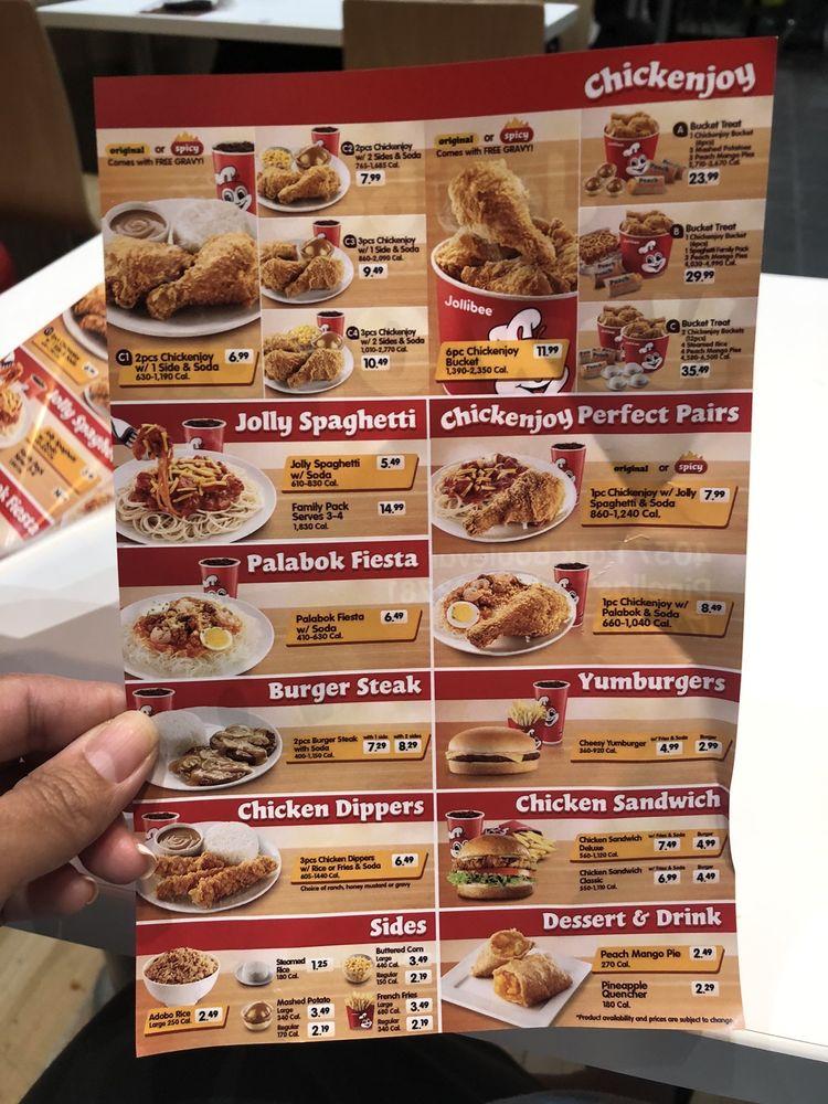 Menu at Jollibee fast food, Pinellas Park