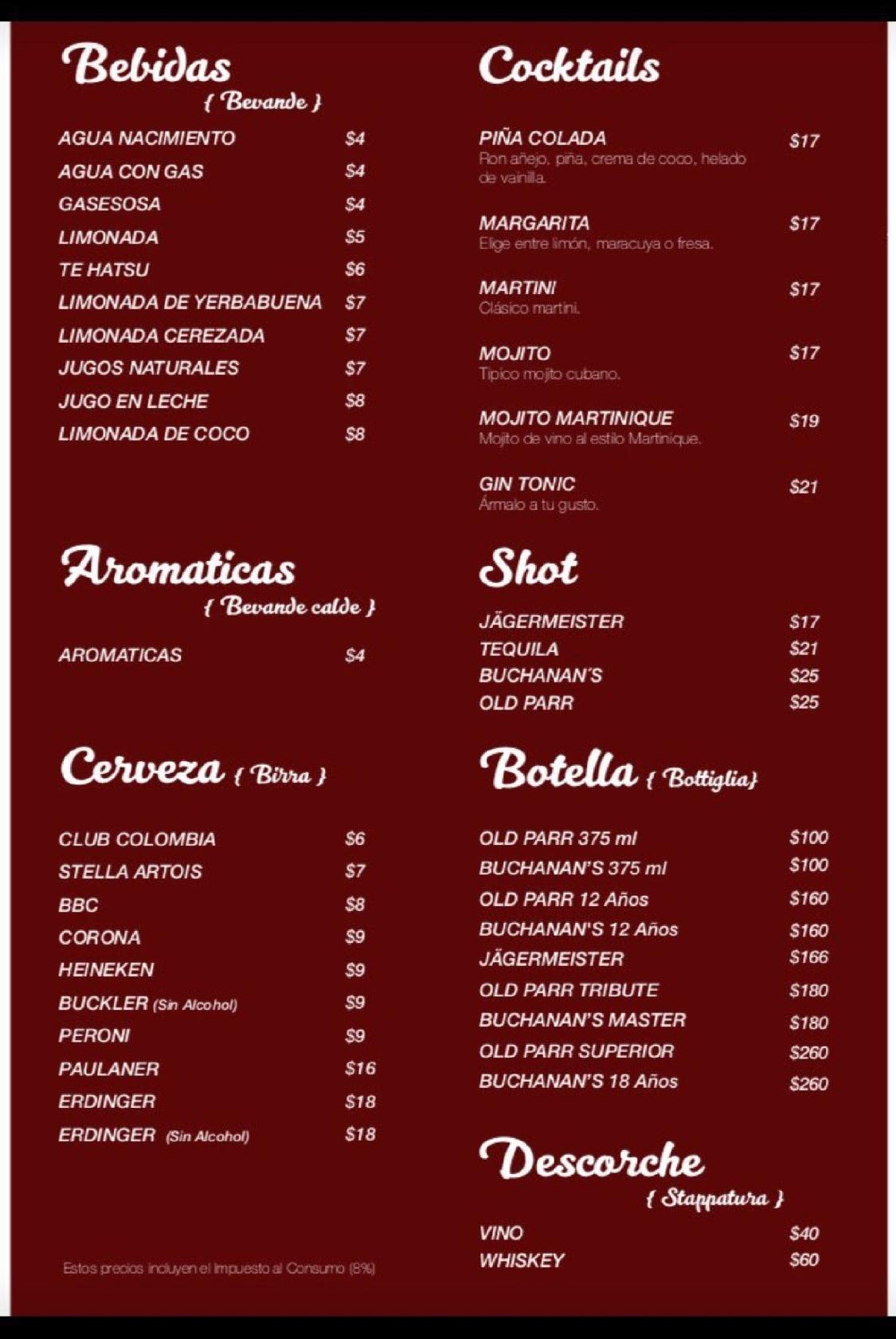 Carta de Restaurante Martinique, Barranquilla, Cra. 54 #7583