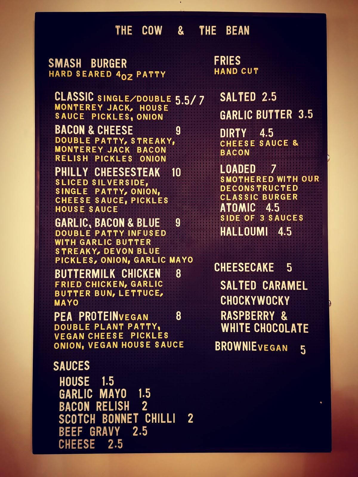 Menu at thecow&thebean restaurant, Axminster