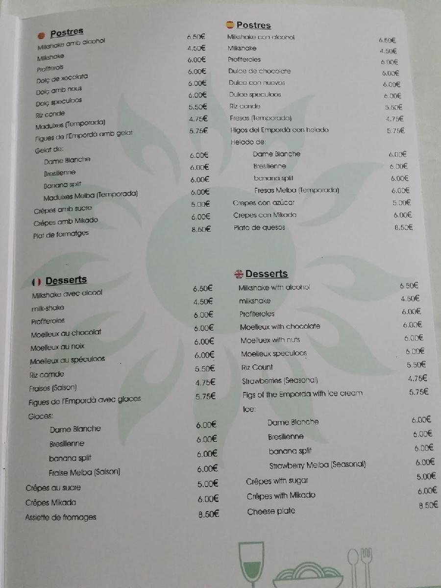 Menu at Bon Appetit restaurant, L'Escala