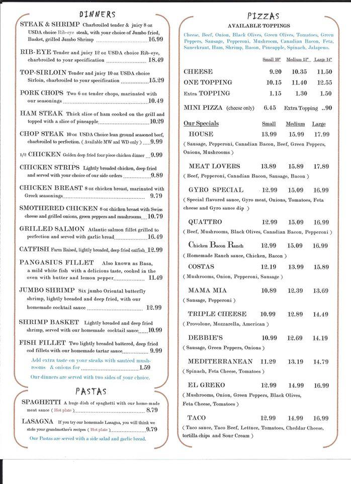 Menu at Costas Pizza & Steakhouse, Mount Pleasant