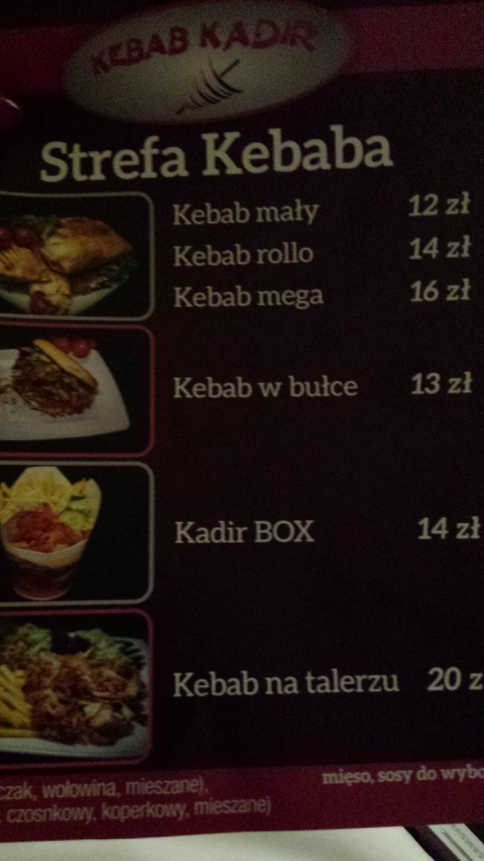 Menu at Kebab Kadir restaurant, Elblag