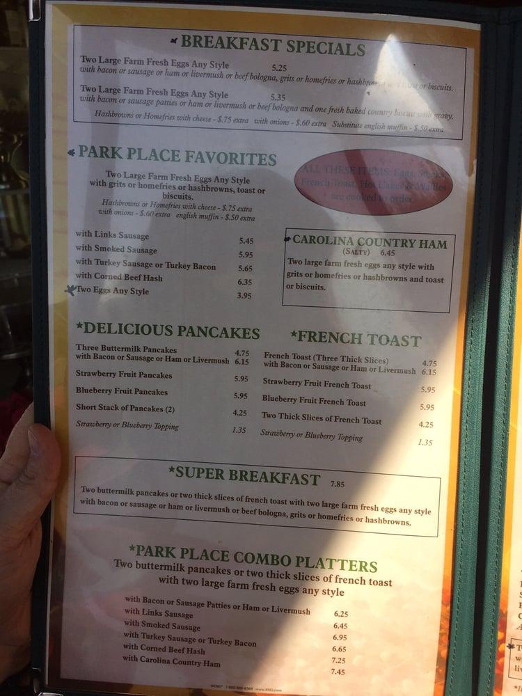 Menu at Park Place Restaurant, Charlotte