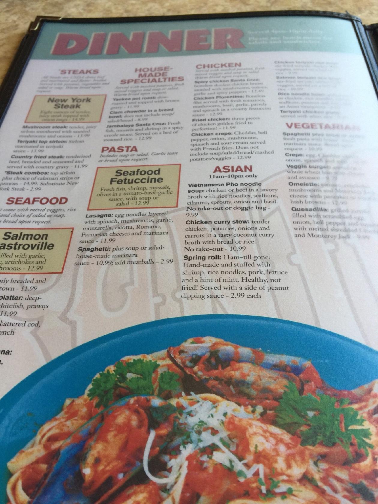 Menu at Santa Cruz Diner restaurant, Santa Cruz