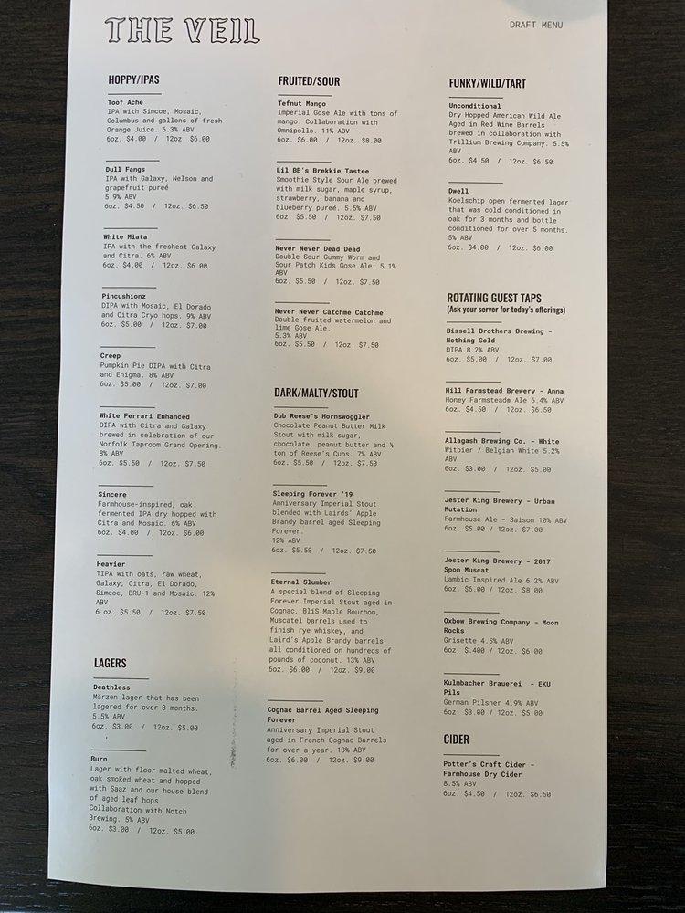 Menu at The Veil pub & bar, Norfolk