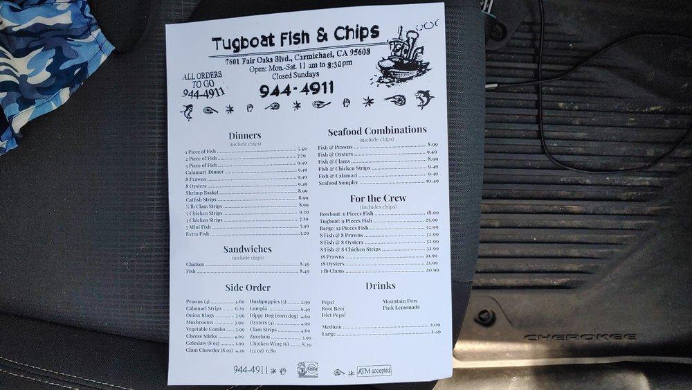 Menu at Tugboat Fish & Chips restaurant, Carmichael, Fair Oaks Blvd