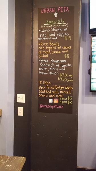 Menu at Urban Pita restaurant, Tucson, 345 E Congress St #135