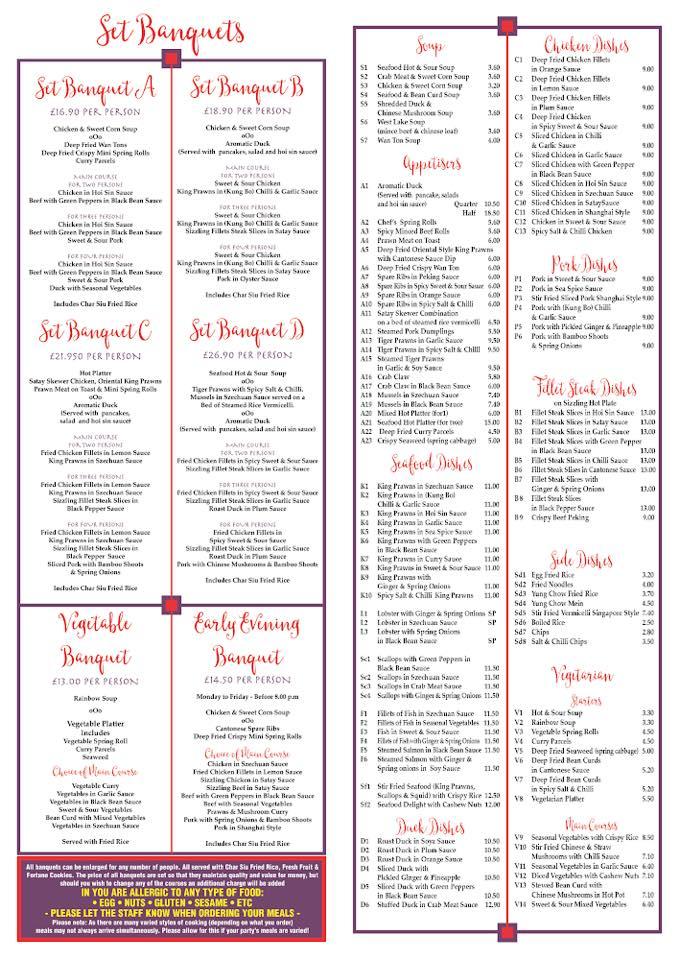 Menu at Chengs restaurant, Whitley Bay