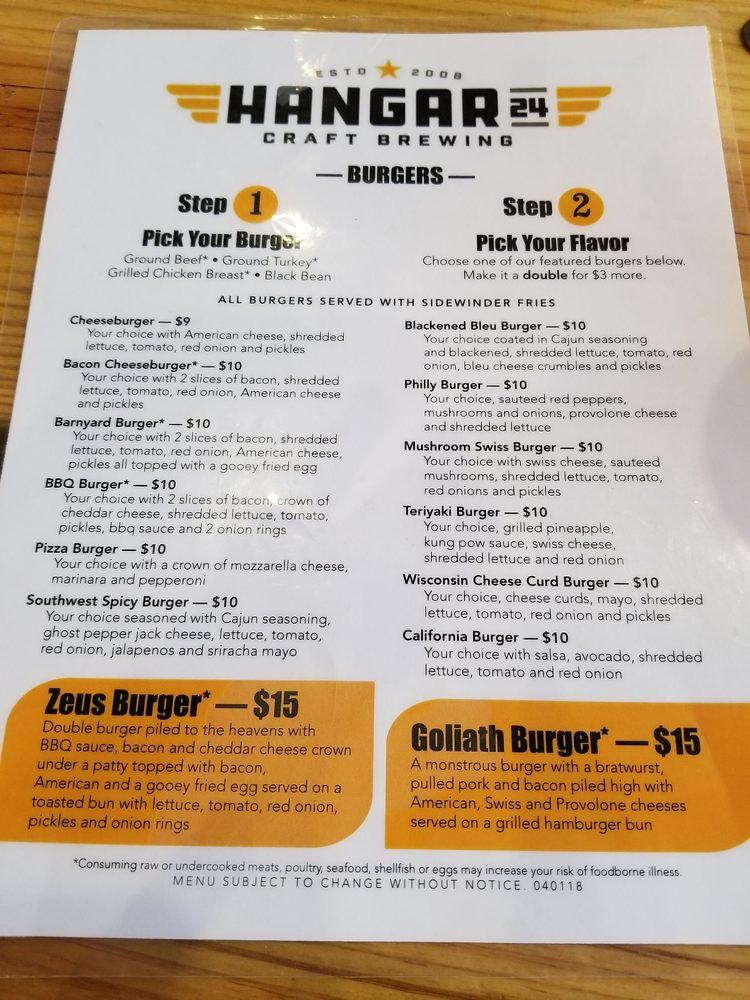 Menu at Hangar 24 Lake Havasu pub & bar, Lake Havasu City