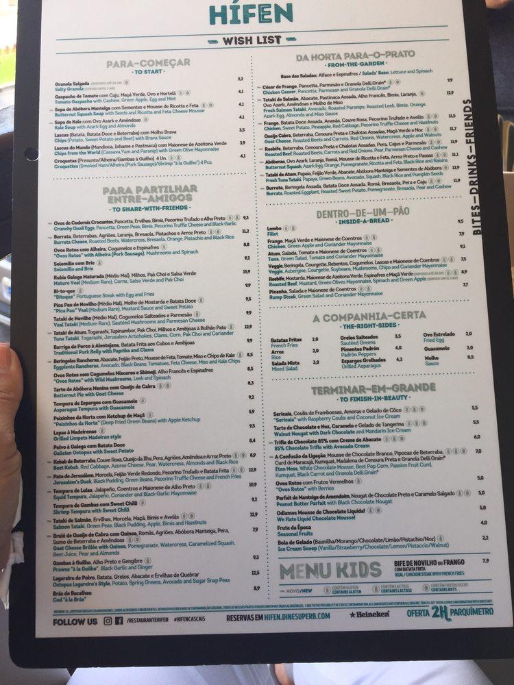 Menu at Hífen pub & bar, Cascais